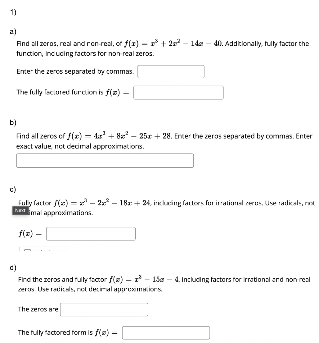 Solved a) Find all zeros, real and non-real, of | Chegg.com