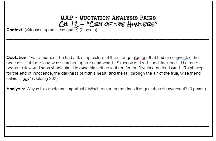 Q.A.P - QUOTATION ANALYSIS PAIRS CH. 11 - "CASTLE | Chegg.com