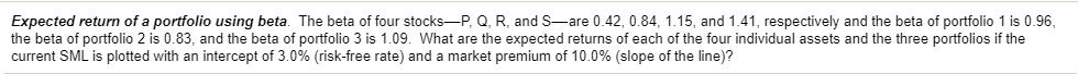 Solved Expected return of a portfolio using beta. The beta | Chegg.com