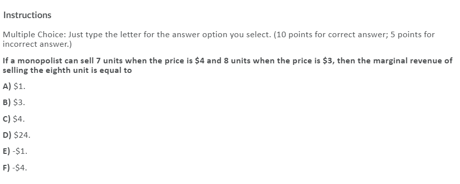 Solved Instructions Multiple Choice: Just type the letter | Chegg.com