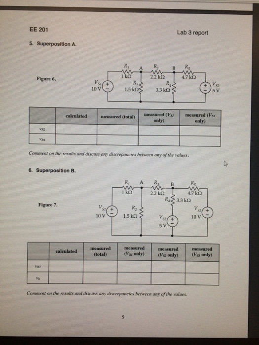 Solved EE 201 Lab 3 report 5. Superposition A. Figure 6. | Chegg.com