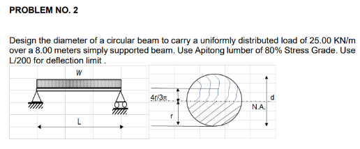 Solved PROBLEM NO. 2 Design the diameter of a circular beam | Chegg.com