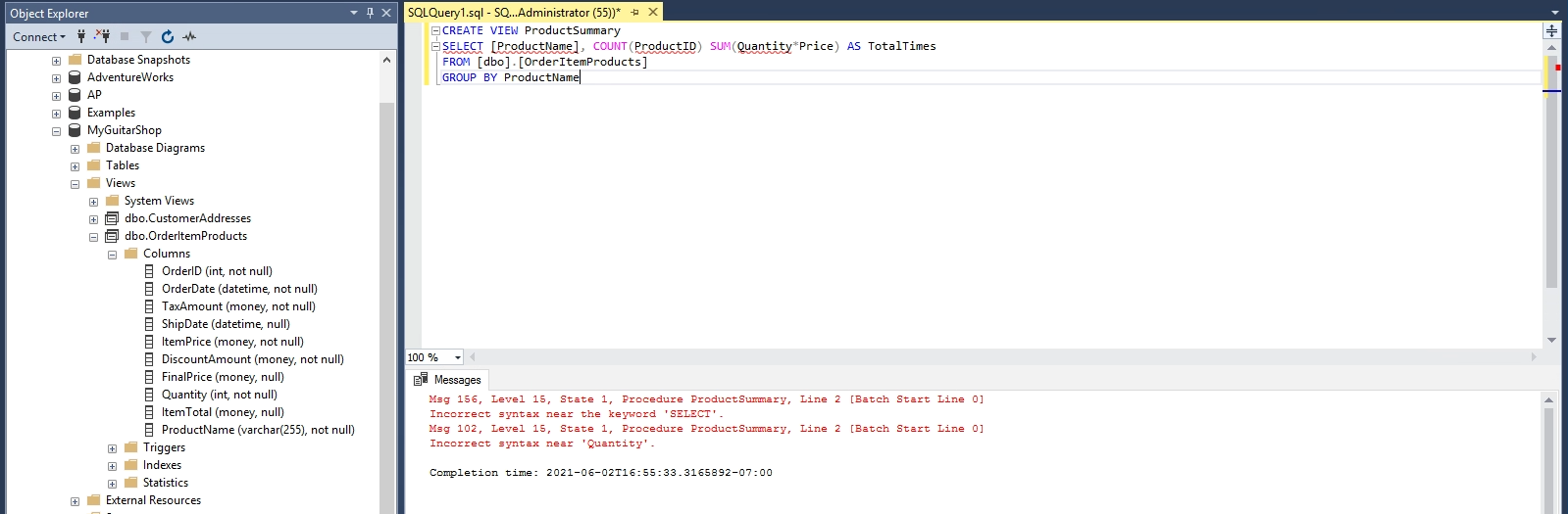 Solved Creating a view that uses a view how would I fix | Chegg.com