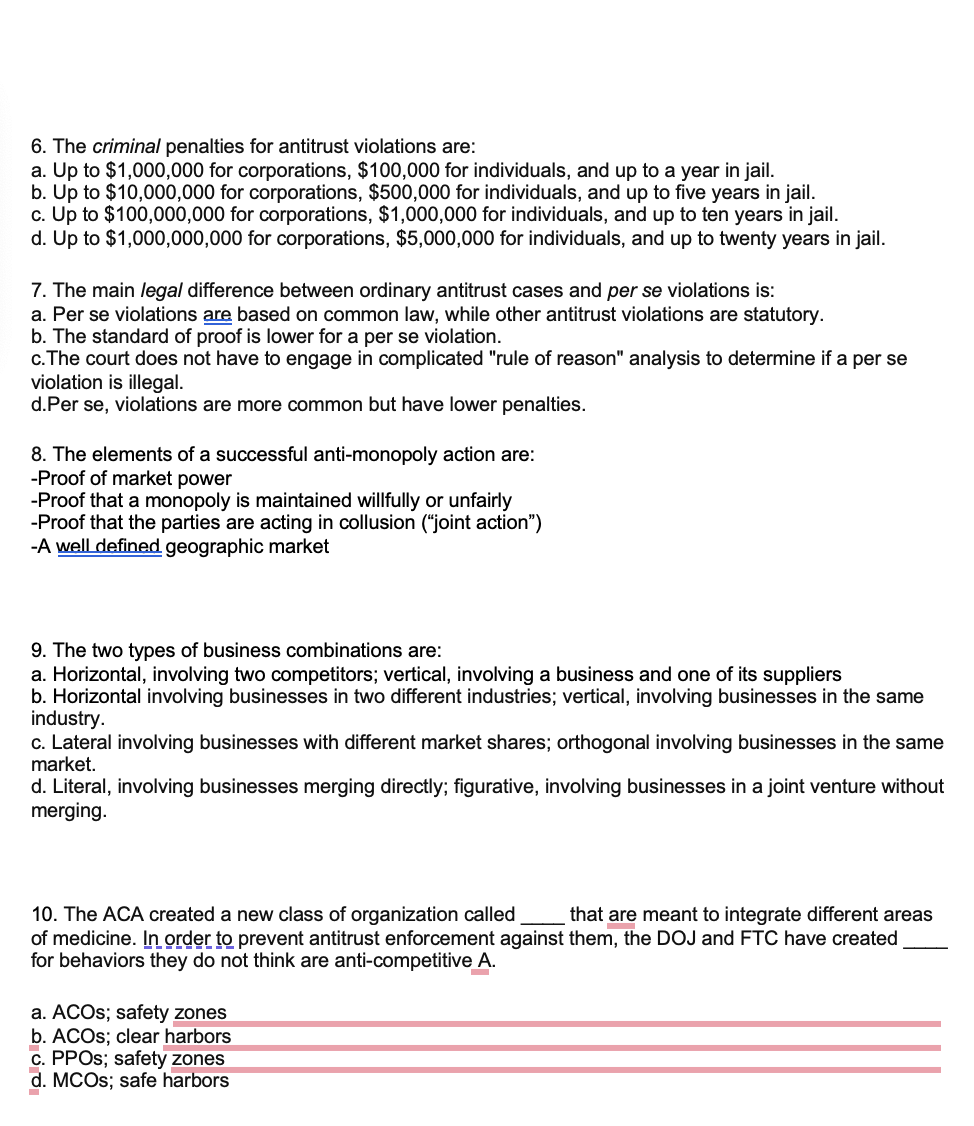 Solved 1. Which of the following is NOT a per se violation | Chegg.com