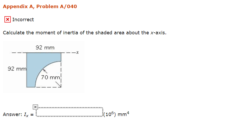 Solved Appendix A, Problem A/040 XIncorrect Calculate the | Chegg.com