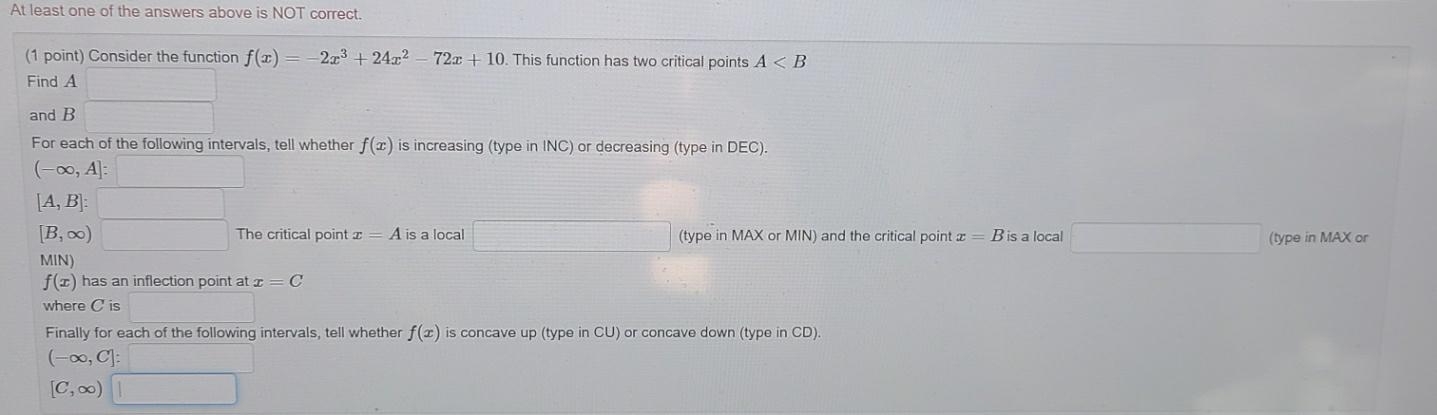 Solved At least one of the answers above is NOT correct. (1 | Chegg.com