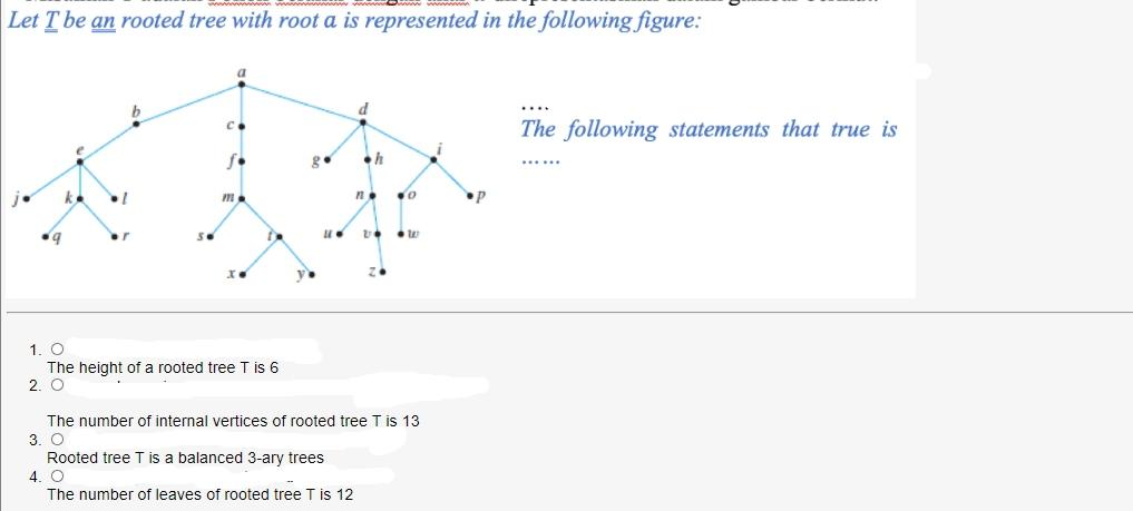 Solved Let I be an rooted tree with root a is represented in | Chegg.com