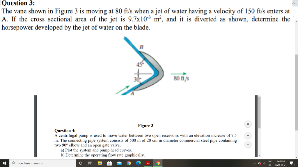 Solved Question 3: The vane shown in Figure 3 is moving at | Chegg.com