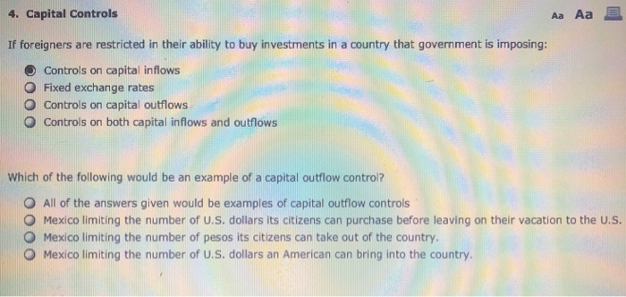 Solved 4. Capital Controls Aa Aa If foreigners are | Chegg.com