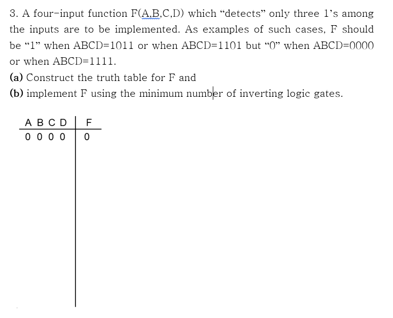 Solved 3. A four-input function F(A,B,C,D) which "detects” | Chegg.com