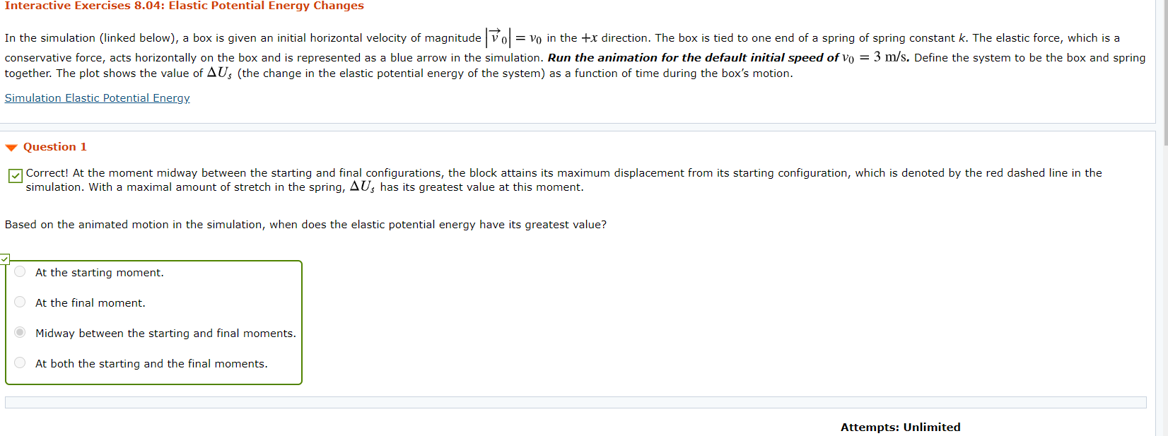 Solved Interactive Exercises 8.04: Elastic Potential Energy | Chegg.com