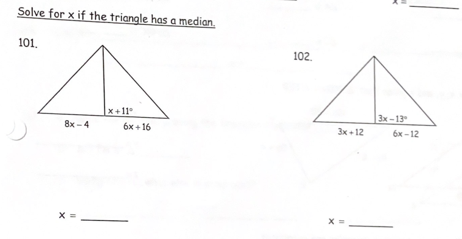 Solved Solve for x if the triangle has a median. 1C | Chegg.com