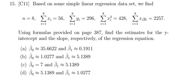 Solved 15. [C11] Based on some simple linear regression data | Chegg.com