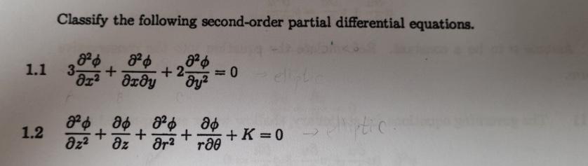 Classify The Following Second Order Partial