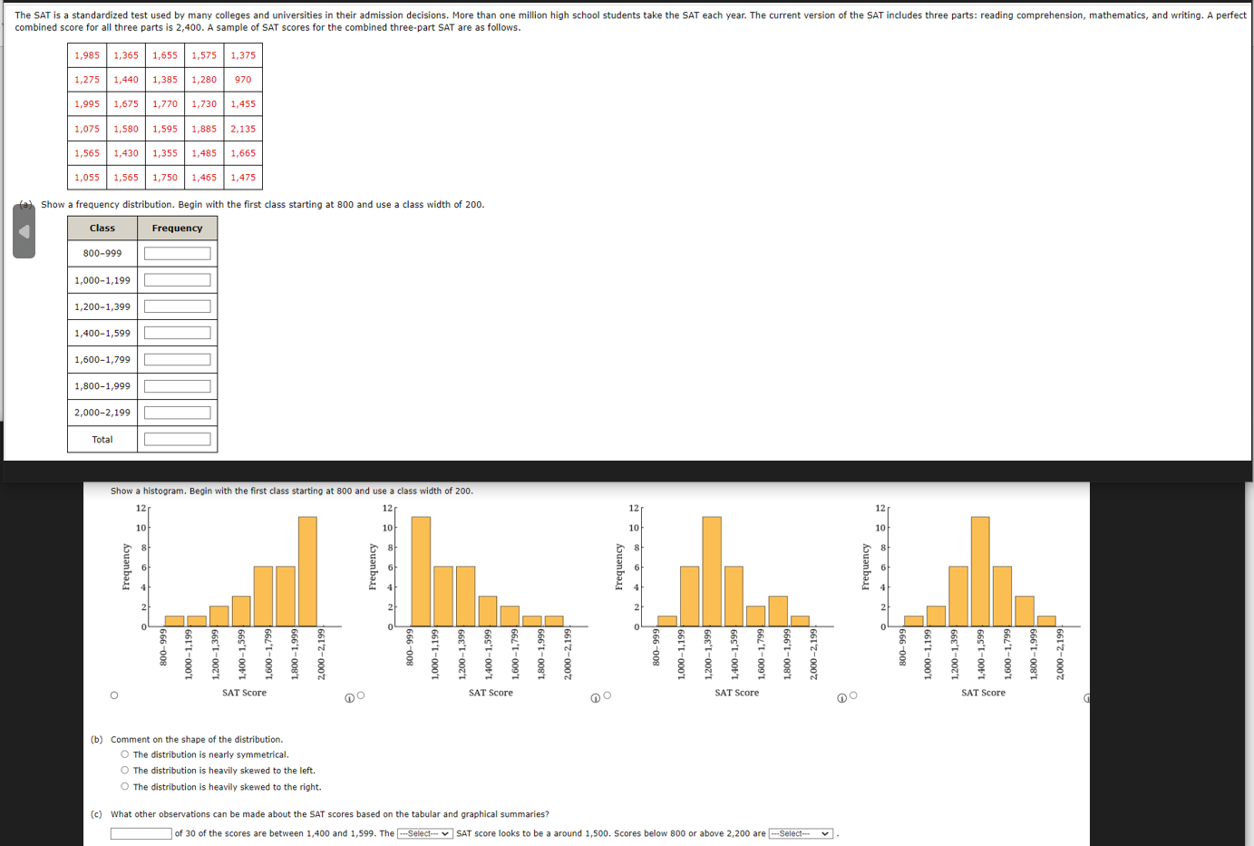 Solved Show a histogram. Begin with the first class starting | Chegg.com
