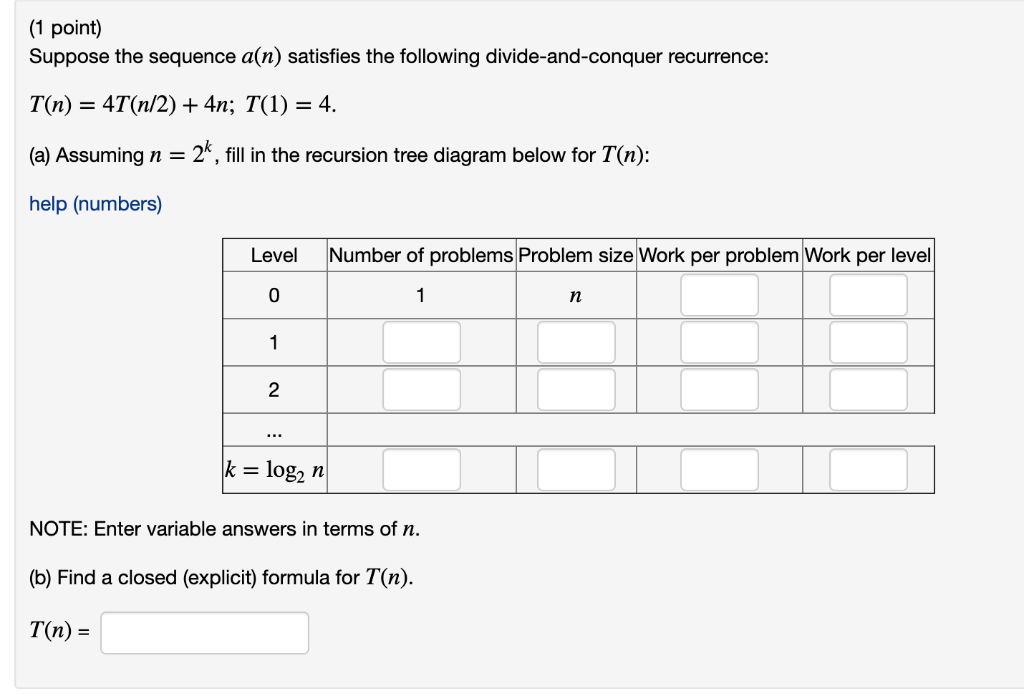 Solved (1 point) Suppose the sequence a(n) satisfies the | Chegg.com