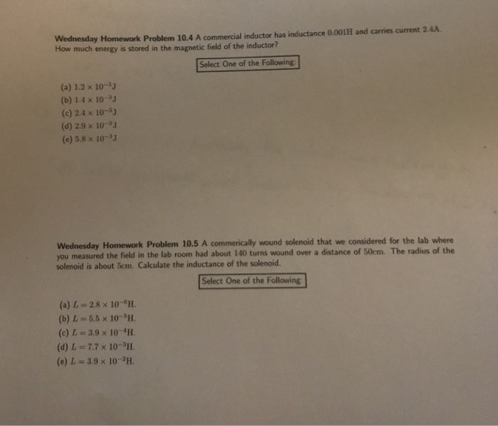 Solved Wednesday Homework Problem 10.4 A commercial inductor | Chegg.com