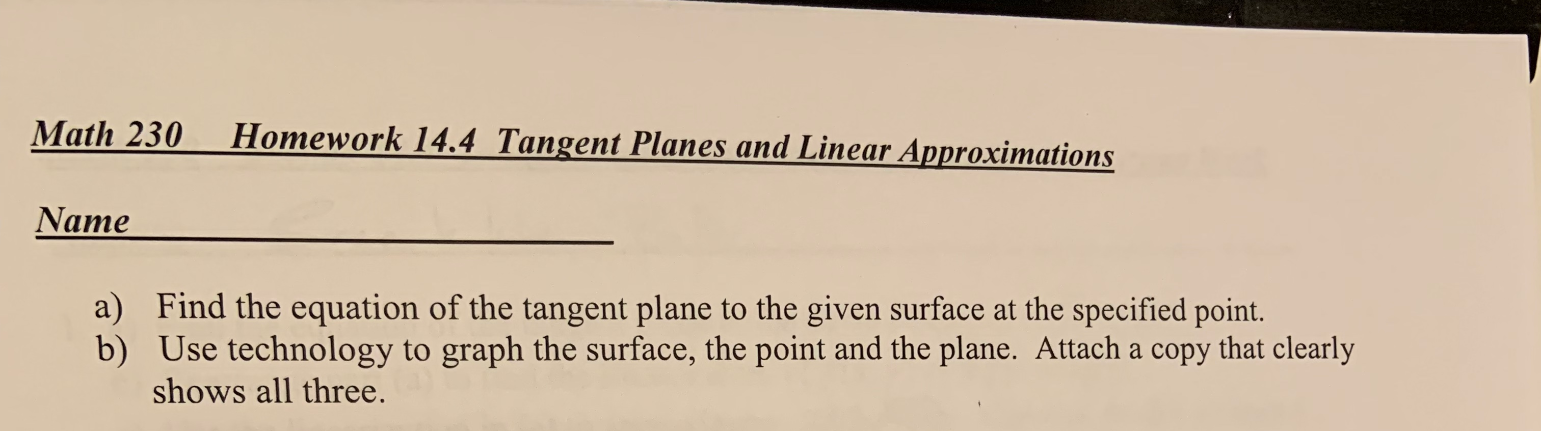 Solved Math 230 Homework 14.4 Tangent Planes and Linear | Chegg.com