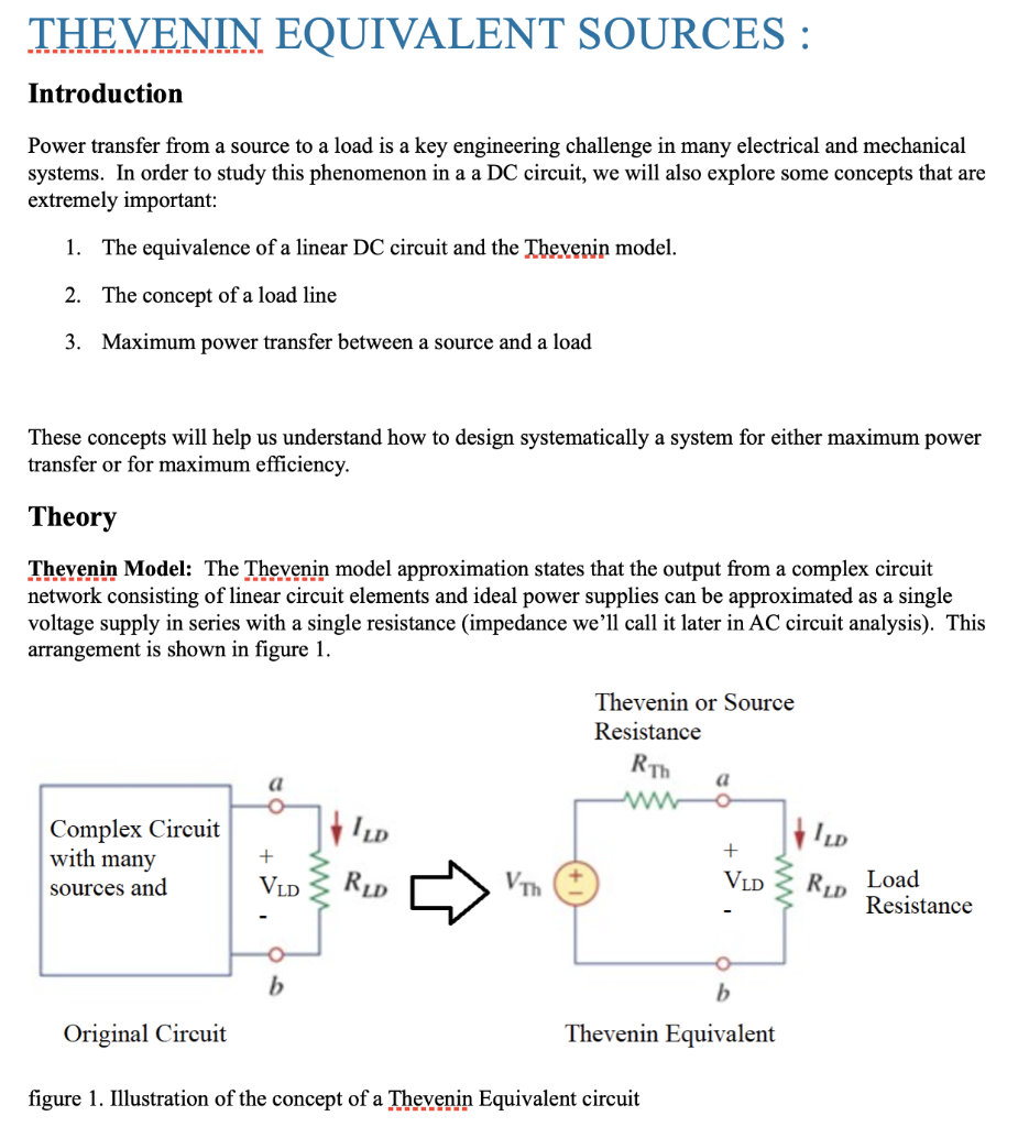 Solved THEVENIN EQUIVALENT SOURCES : Introduction Power | Chegg.com