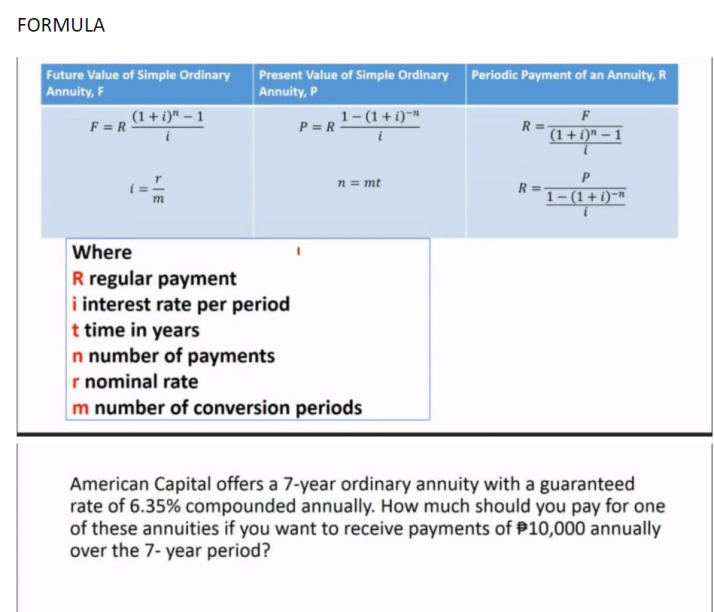 Solved FORMULA Future Value of Simple Ordinary Annuity, F | Chegg.com