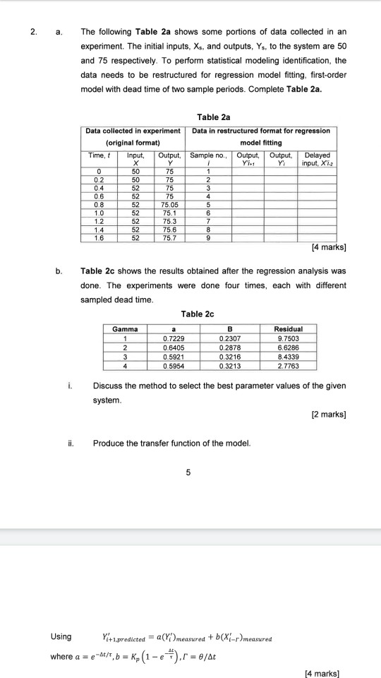 2. a. The following Table 2a shows some portions of | Chegg.com