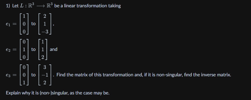 Solved 1) Let L:R3 R3 be a linear transformation taking | Chegg.com