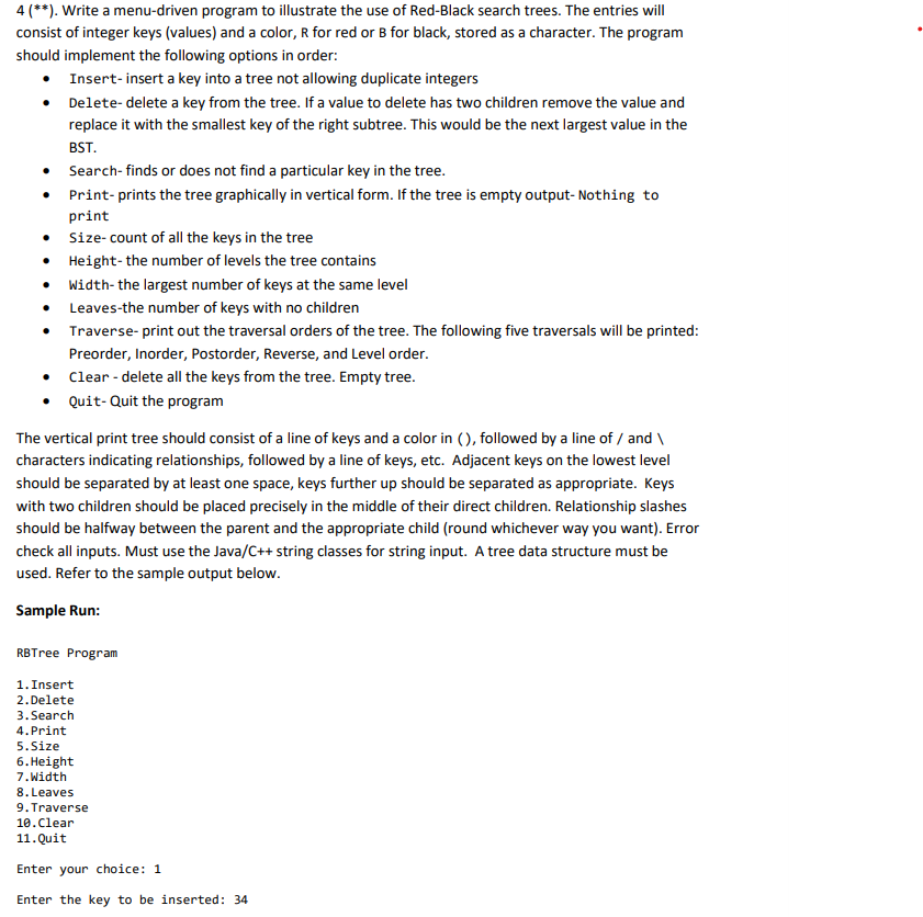 Solved 4(**). Write a menu-driven program to illustrate the | Chegg.com