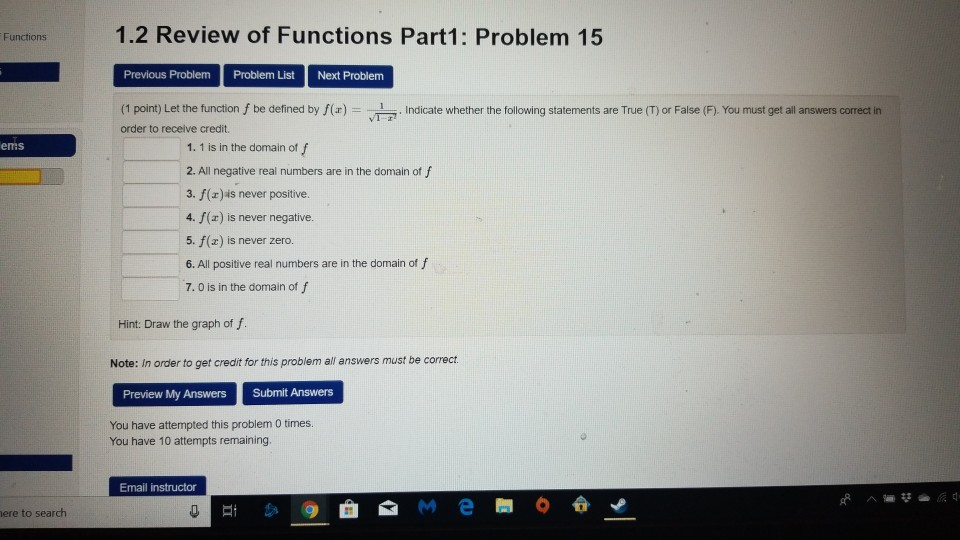 Solved Functions 1.2 Review of Functions Part1: Problem 15 | Chegg.com
