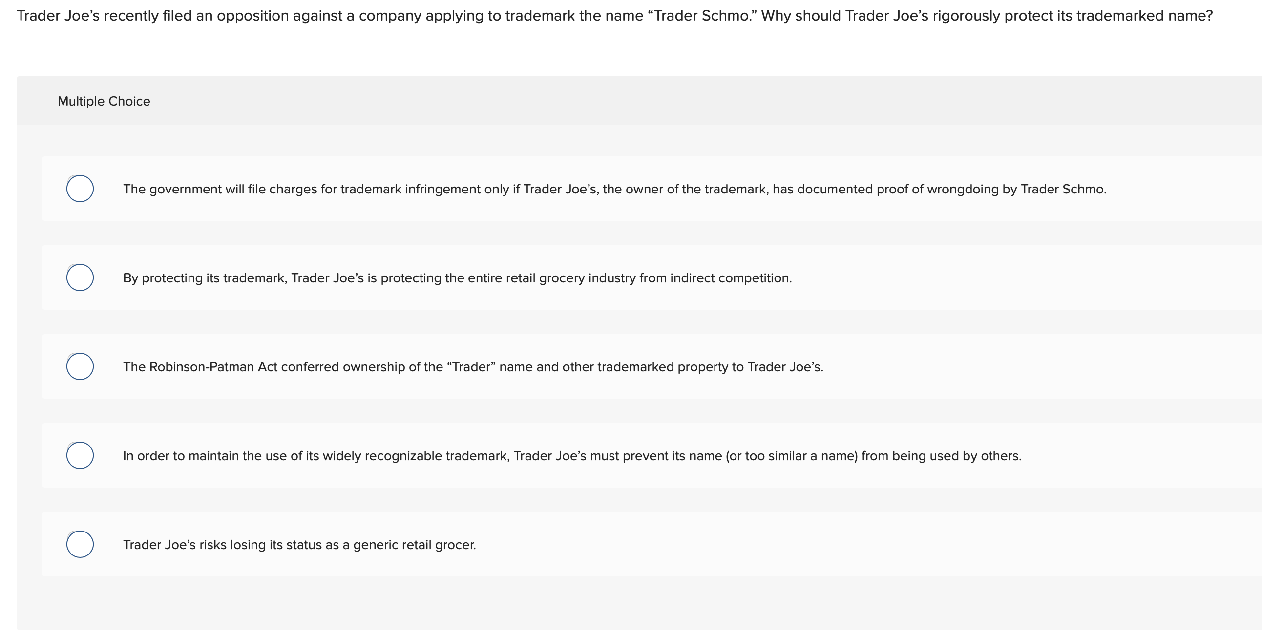 Solved Trader Joe's recently filed an opposition against a | Chegg.com