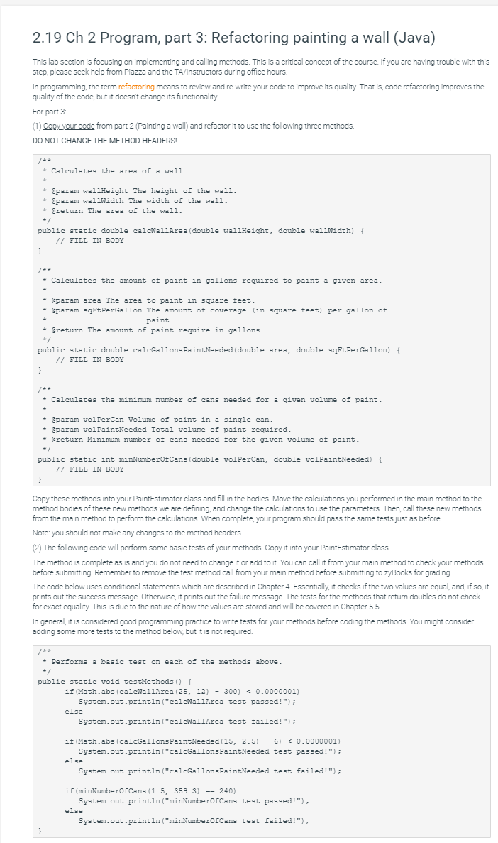 Solved 2.19 Ch 2 Program, part 3: Refactoring painting a | Chegg.com
