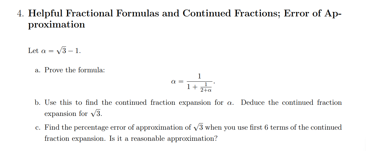 Solved Helpful Fractional Formulas and Continued Fractions; | Chegg.com