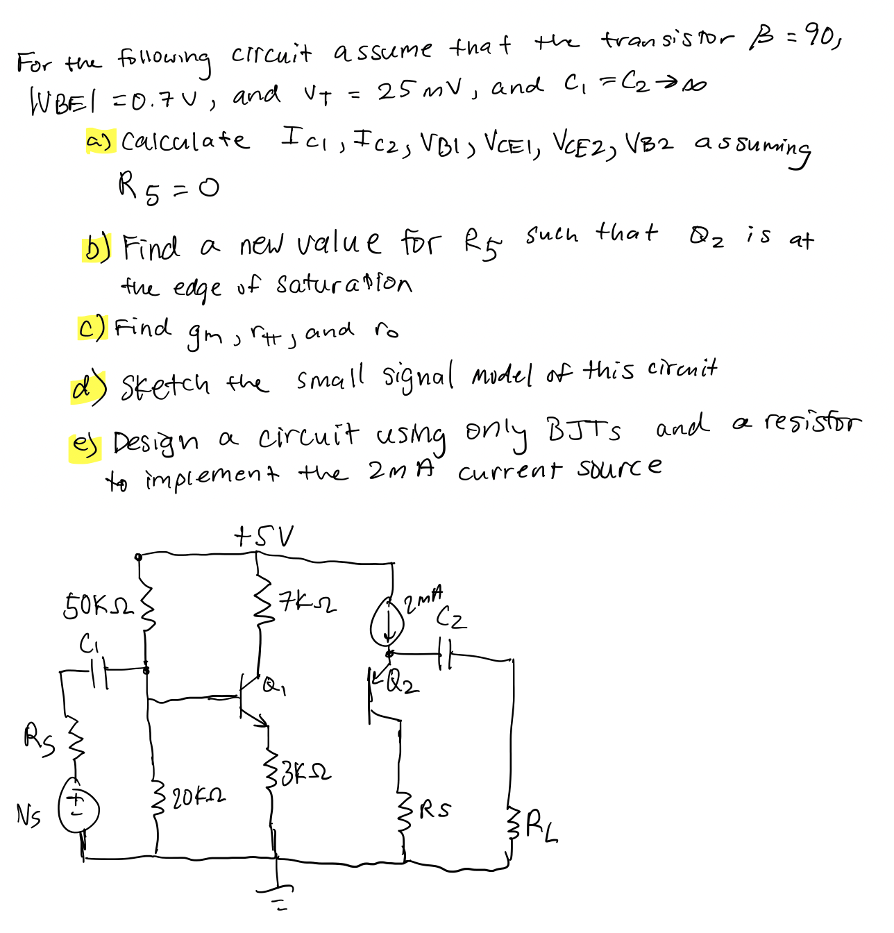 For the following circuit assume that the transistor | Chegg.com