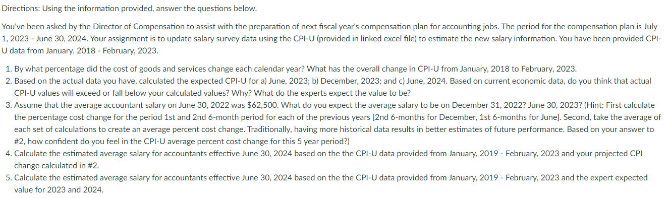 Solved Directions: Using the information provided, answer | Chegg.com