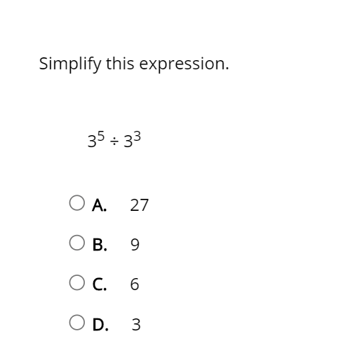 Solved Simplify this expression. 26 = 23 O A. 16 ОВ. B. 8 O | Chegg.com