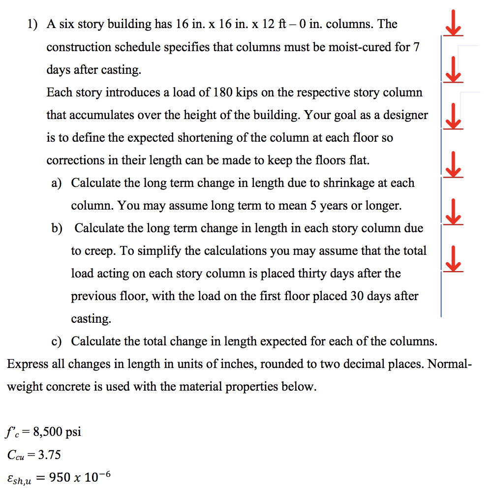 Solved 1) A six story building has 16 in. x 16 in. x 12 ft - | Chegg.com