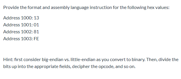 Solved Provide the format and assembly language instruction | Chegg.com