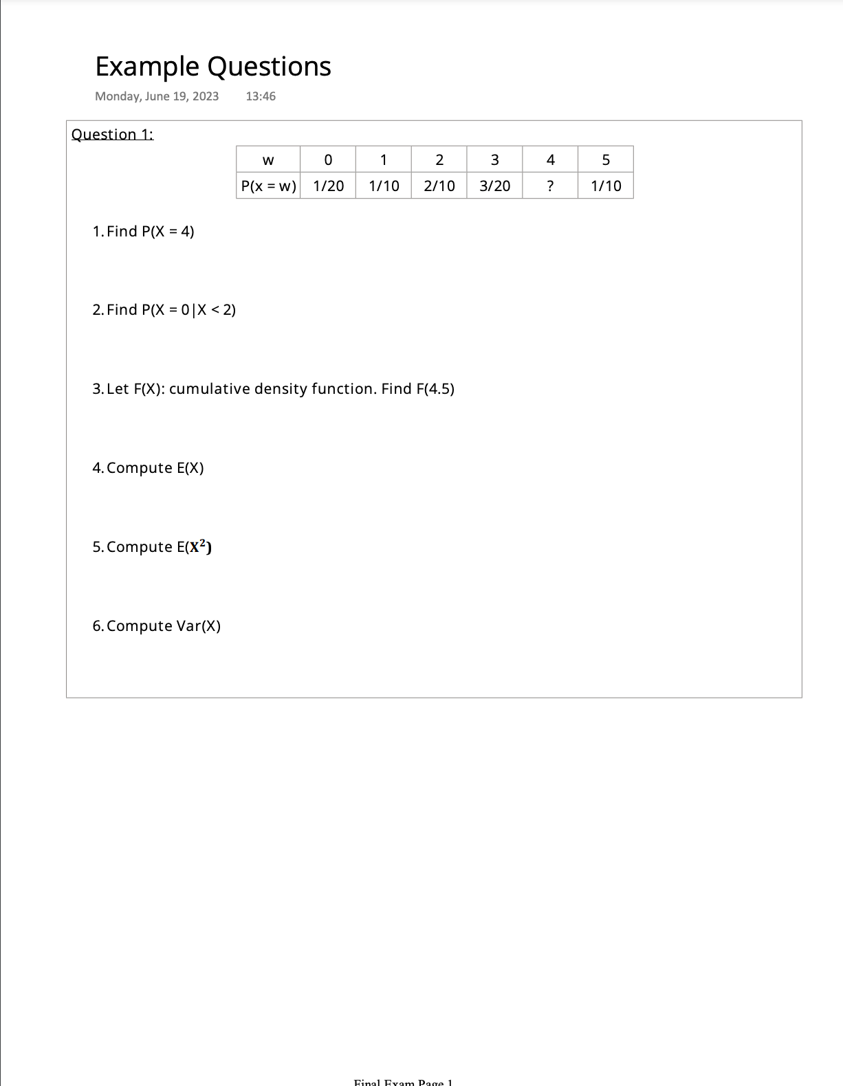 Solved Example Questions Monday, June 19, 202313:46 Question | Chegg.com