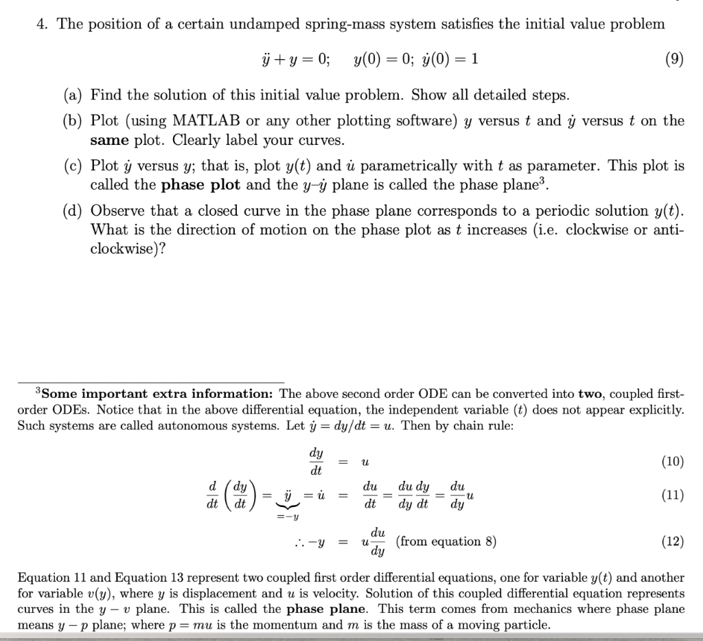 Solved 4. The position of a certain undamped spring-mass | Chegg.com