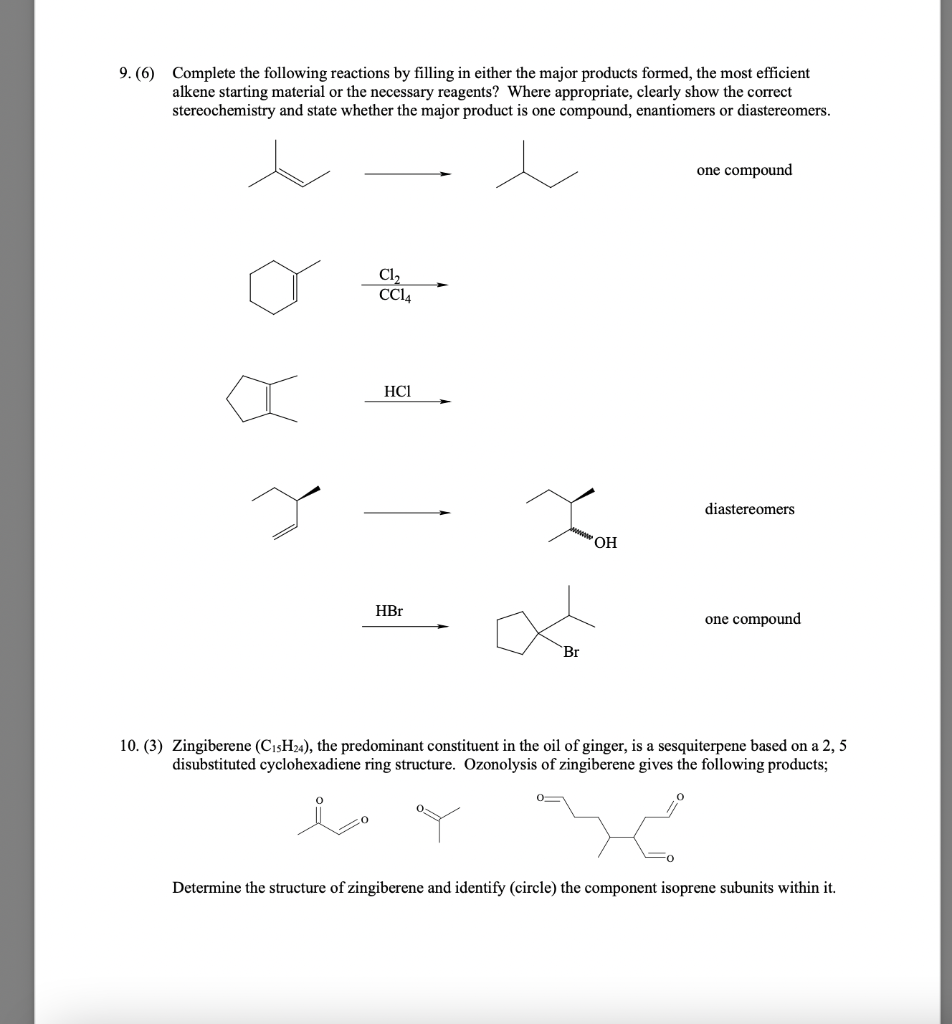 Solved 9. (6) Complete the following reactions by filling in | Chegg.com