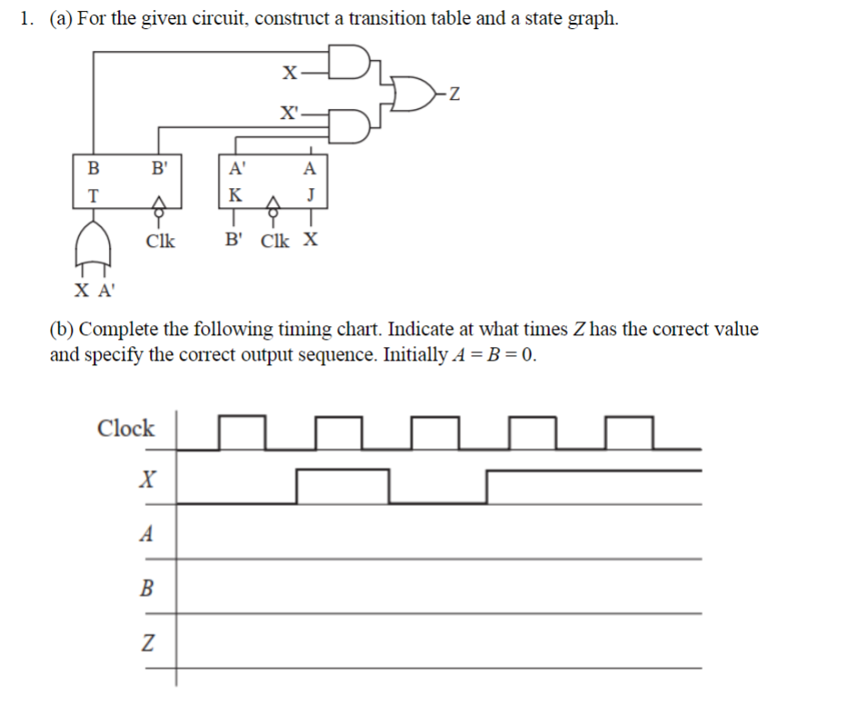 Solved 1. (a) For the given circuit, construct a transition | Chegg.com