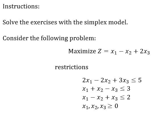 Solved Instructions: Solve the exercises with the simplex | Chegg.com