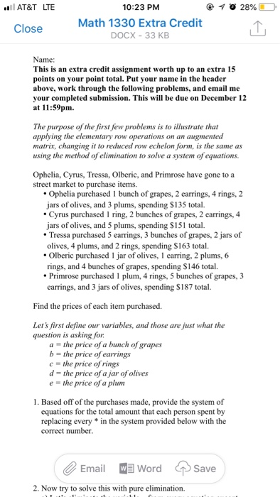 Solved AT&T LTE 10:23 PM @ 28%)iO Math 1330 Extra Credit | Chegg.com