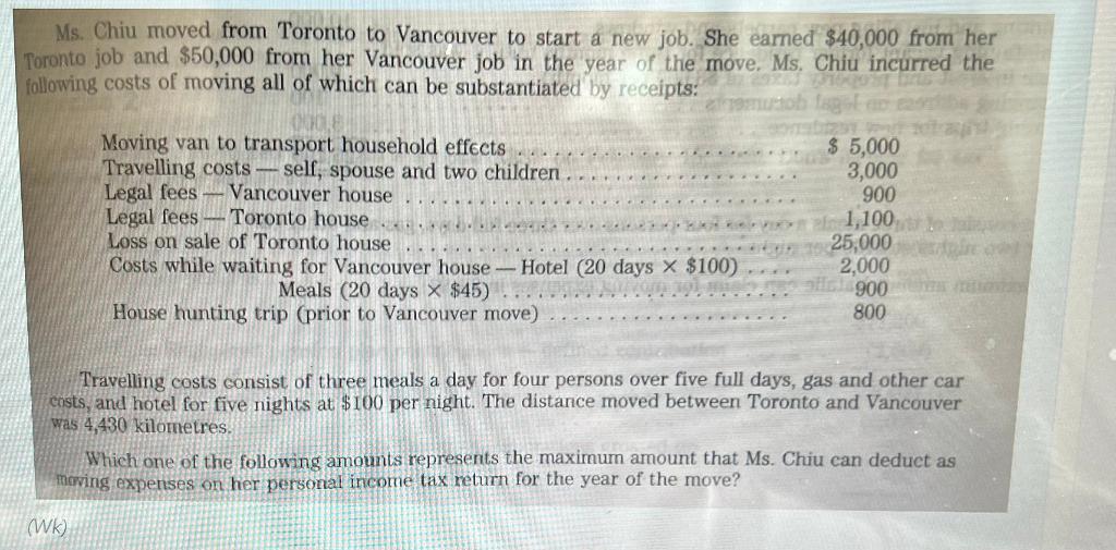 Ms. Chiu moved from Toronto to Vancouver to start a | Chegg.com