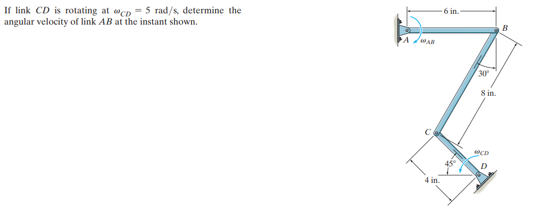 Solved 6 in. If link CD is rotating at wcD = 5 rad/s, | Chegg.com