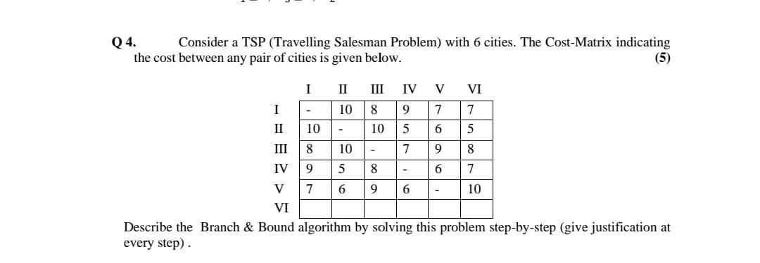 Solved Q4. Consider a TSP (Travelling Salesman Problem) with | Chegg.com