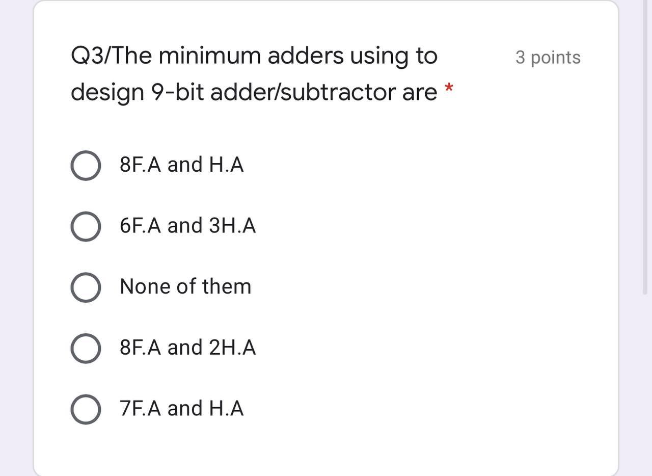 Solved 3 points Q3/The minimum adders using to design 9-bit | Chegg.com