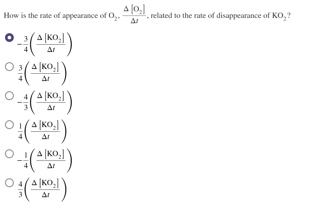 Solved Δ[ο,] How is the rate of appearance of O2, Δt related | Chegg.com