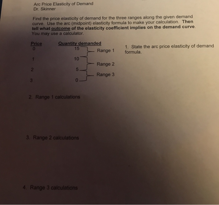 Solved Arc Price Elasticity of Demand Dr. Skinner Find the | Chegg.com