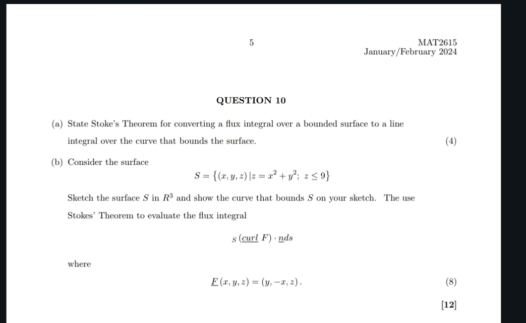 Solved (a) ﻿State Stoke's Theorem for converting a flux | Chegg.com