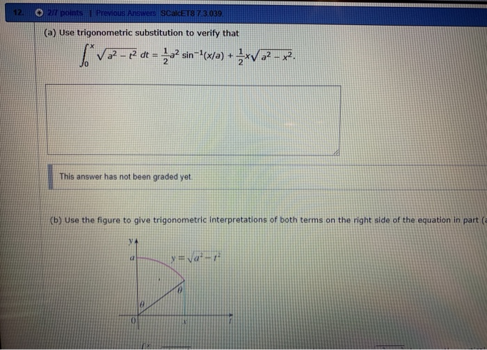Solved 3 039. (a) Use trigonometric substitution to verify | Chegg.com